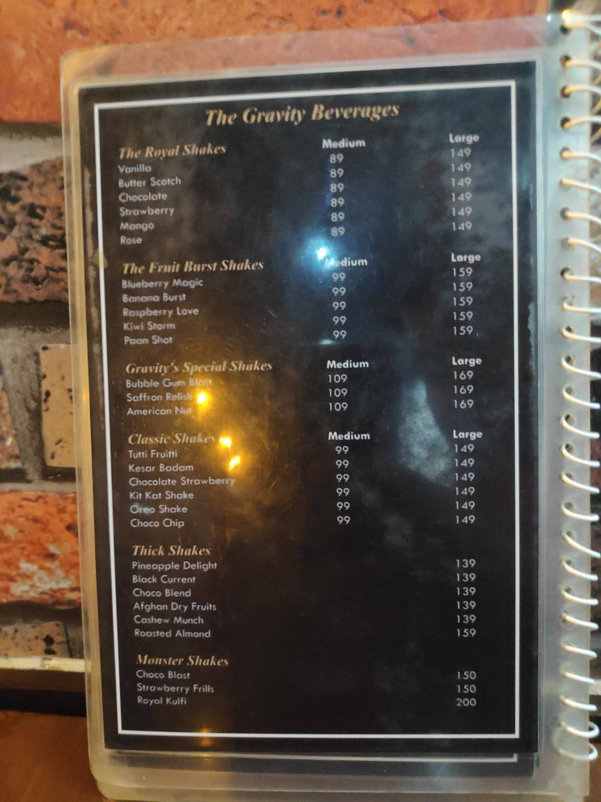 Menu at Gravity Gaming Cafe, Aligarh
