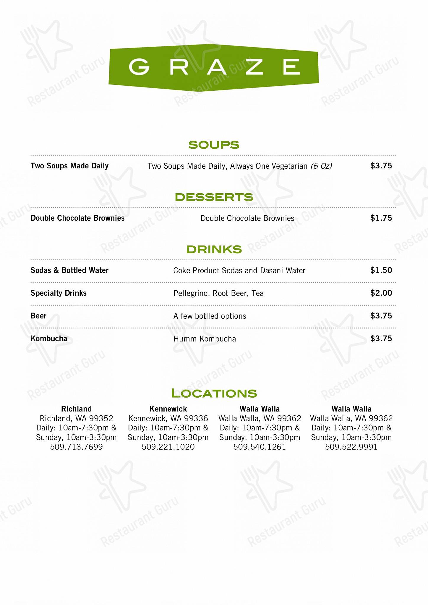 Menu at Graze Sandwich Shop - Kennewick restaurant, Kennewick