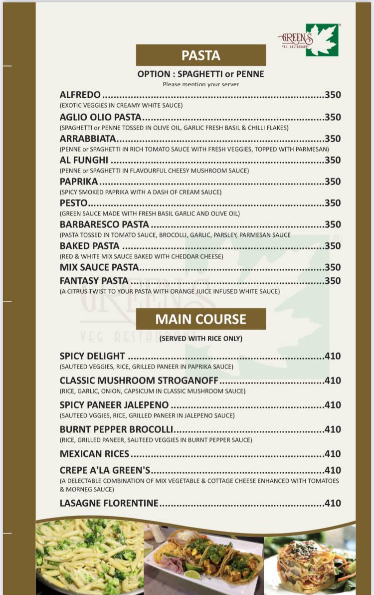 Menu at Greens Restaurant Malad, Mumbai, Shop No. 10