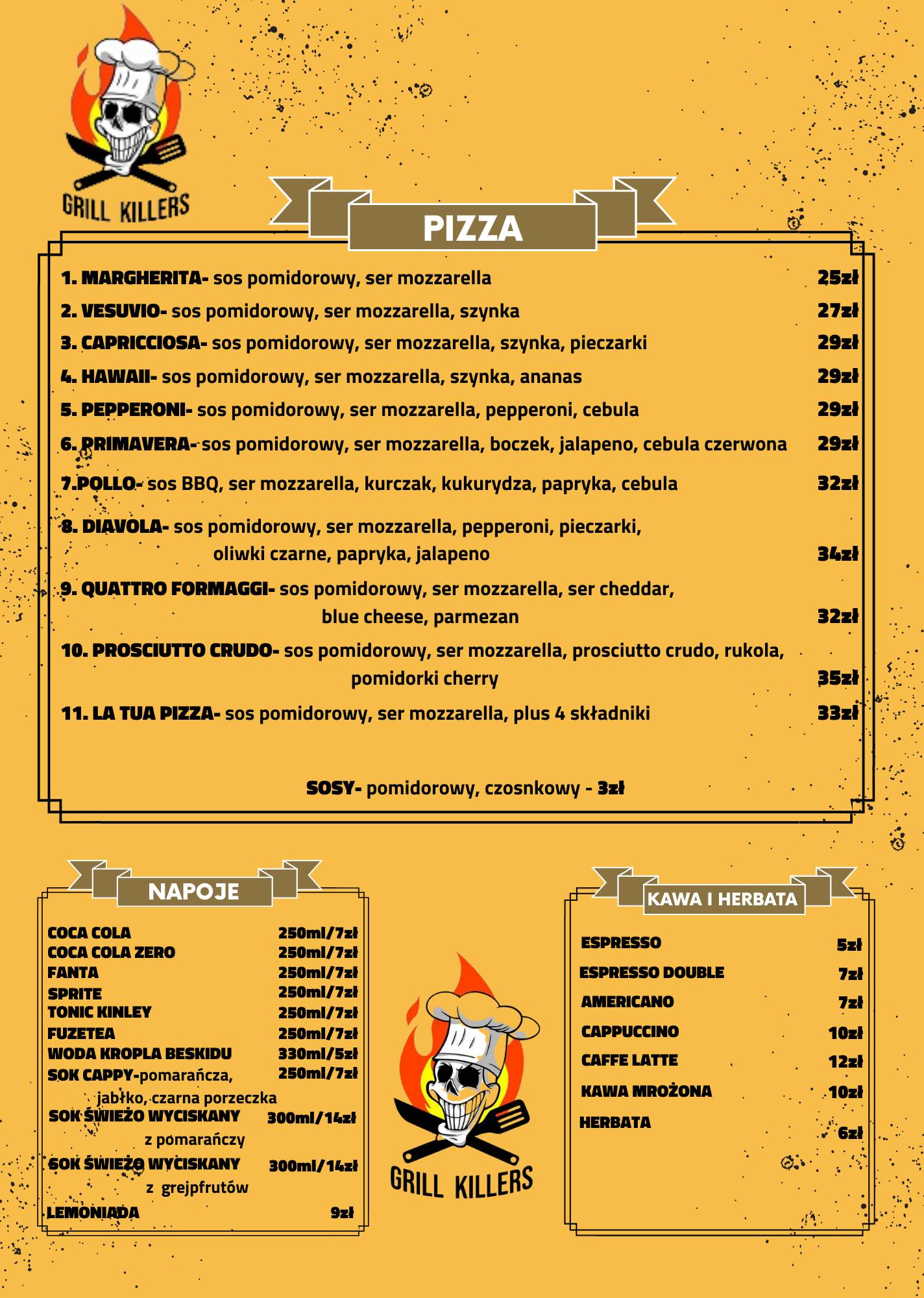 Menu at Grill Killers restaurant, Warsaw