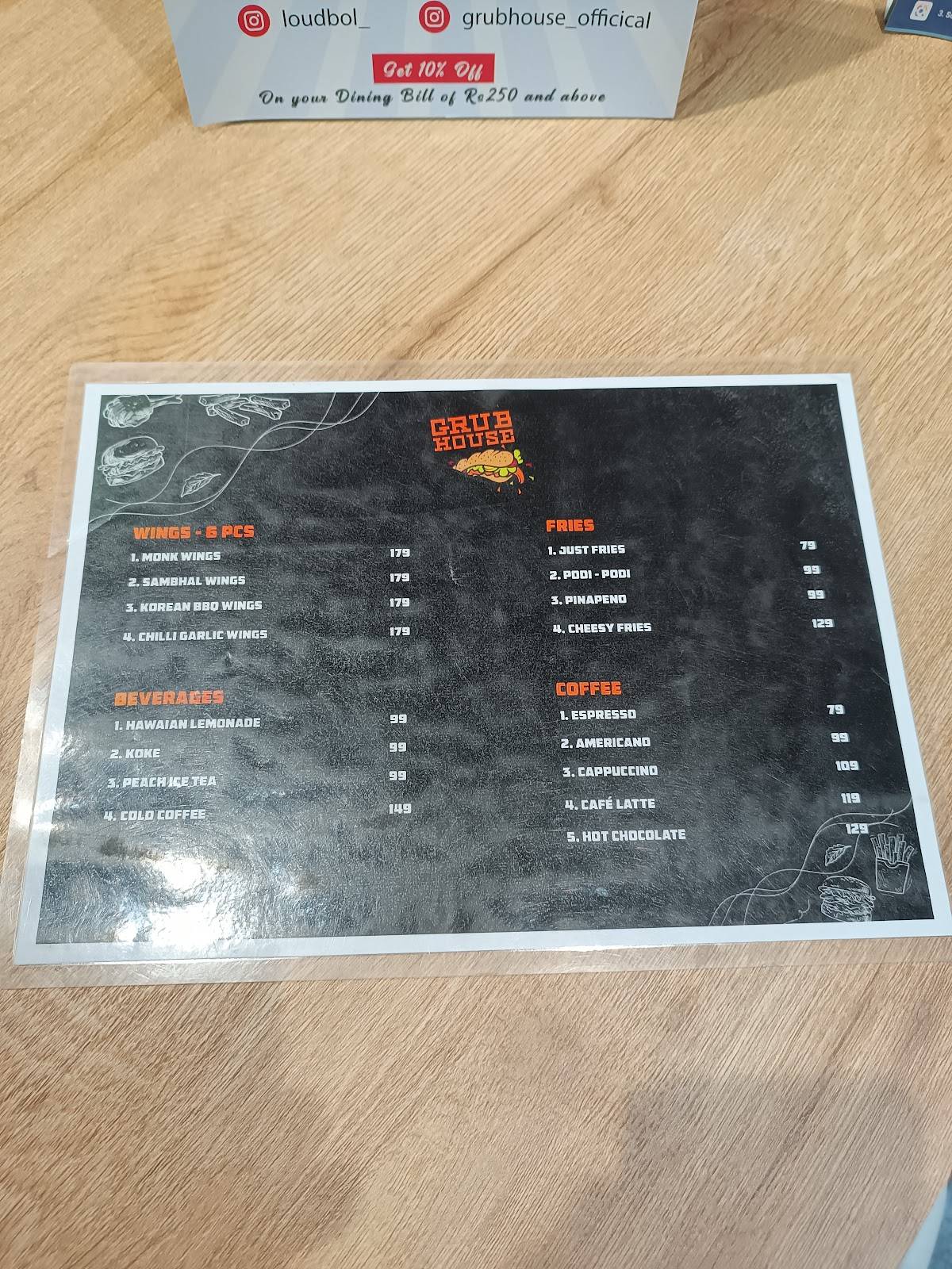 Menu at Grub House, Navi Mumbai