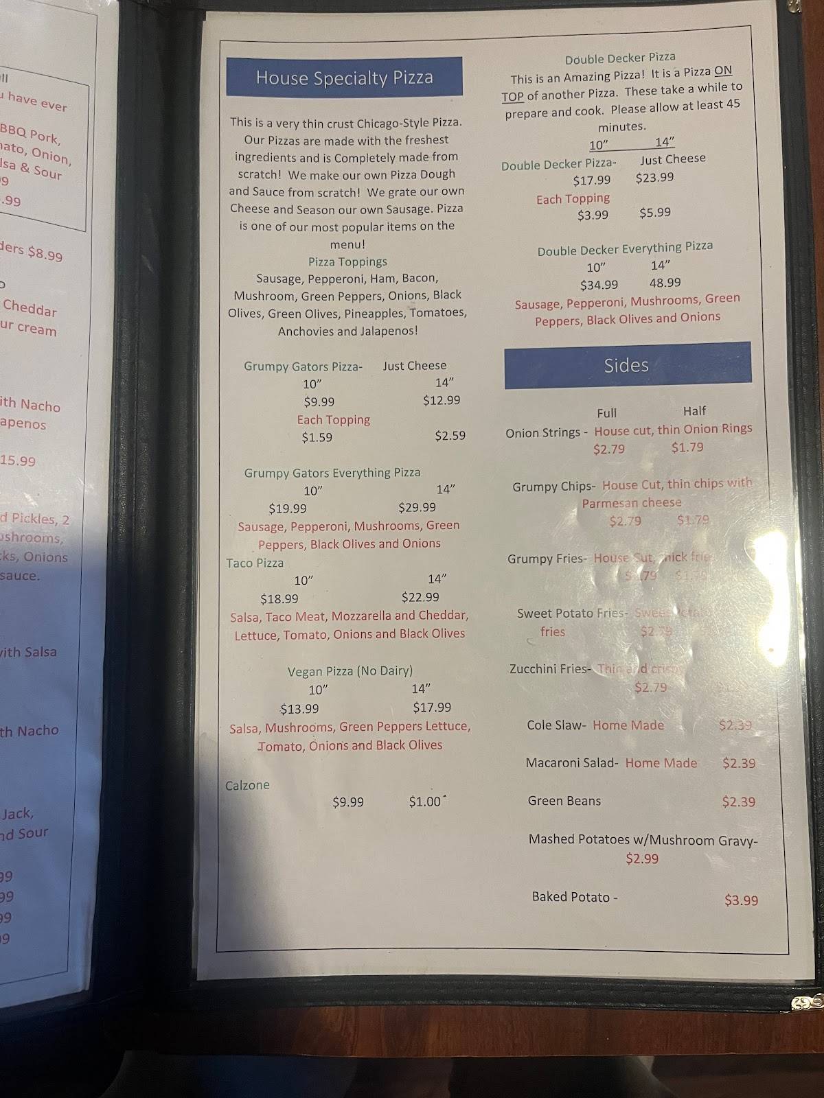 Menu at Grumpy Gators Bar & Grill, Homosassa