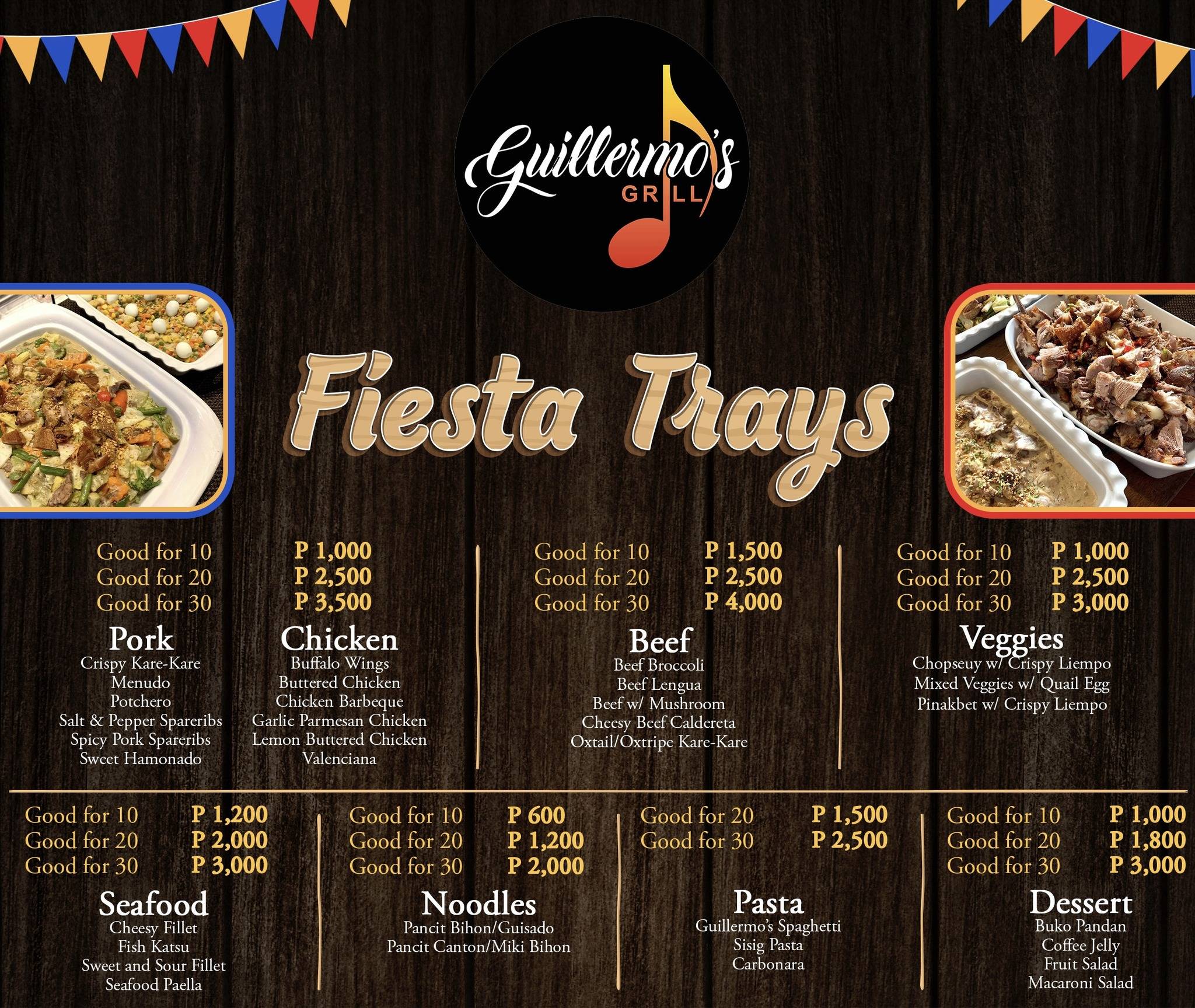 Menu at Guillermo's Grill restaurant, Santa Maria