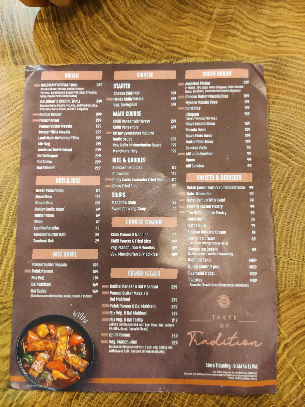 Menu at Haldiram's, Jabalpur, Shop No