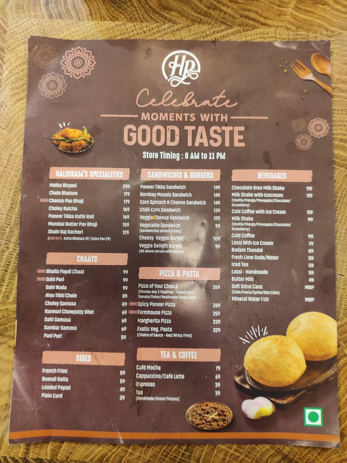 Menu at Haldiram's, Jabalpur, Shop No