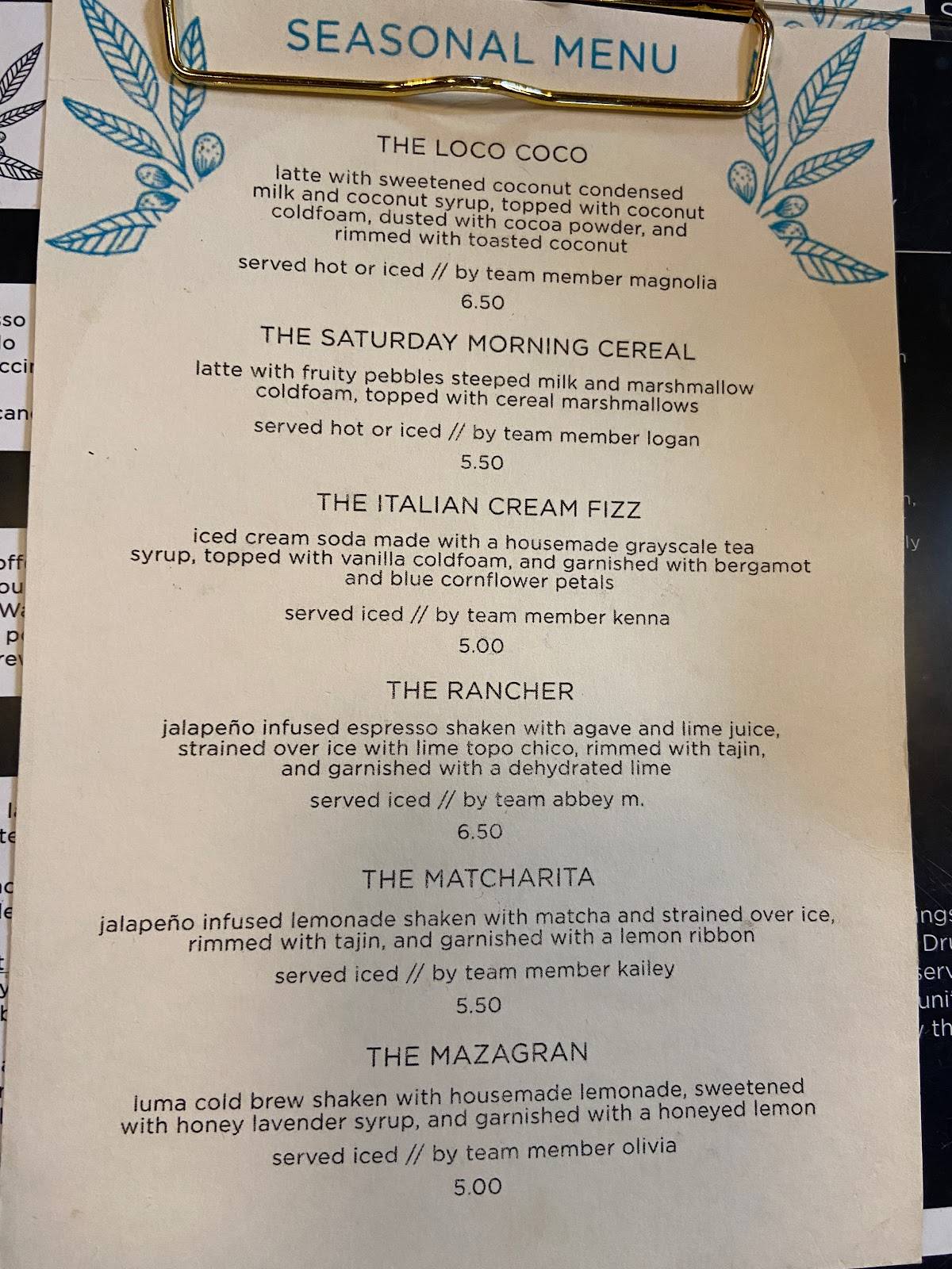 Menu at Luma Coffee restaurant, Hammond