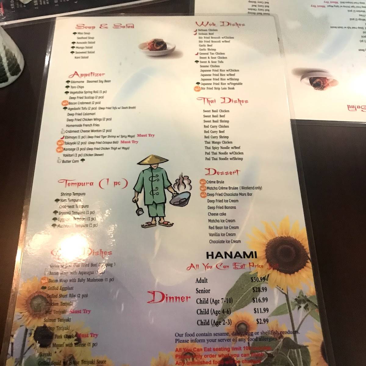 Menu at Hanami Izakaya restaurant, Guelph