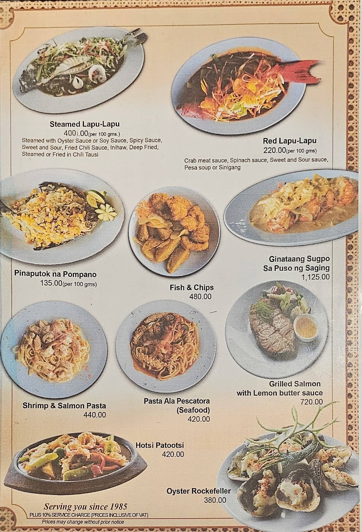 Menu at Harbor View Restaurant, Manila, South Dr