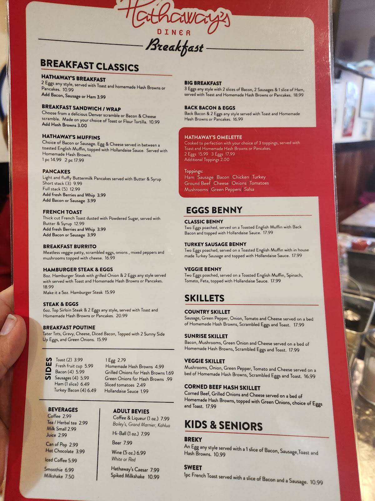 Menu at Hathaway's Diner cafe, Edmonton