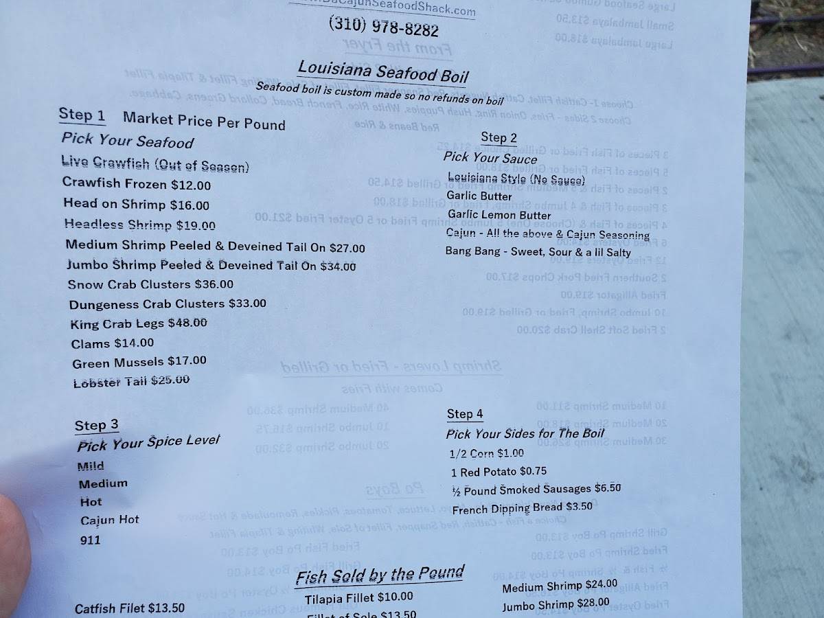 Menu at Da Cajun Seafood Shack restaurant, Hawthorne