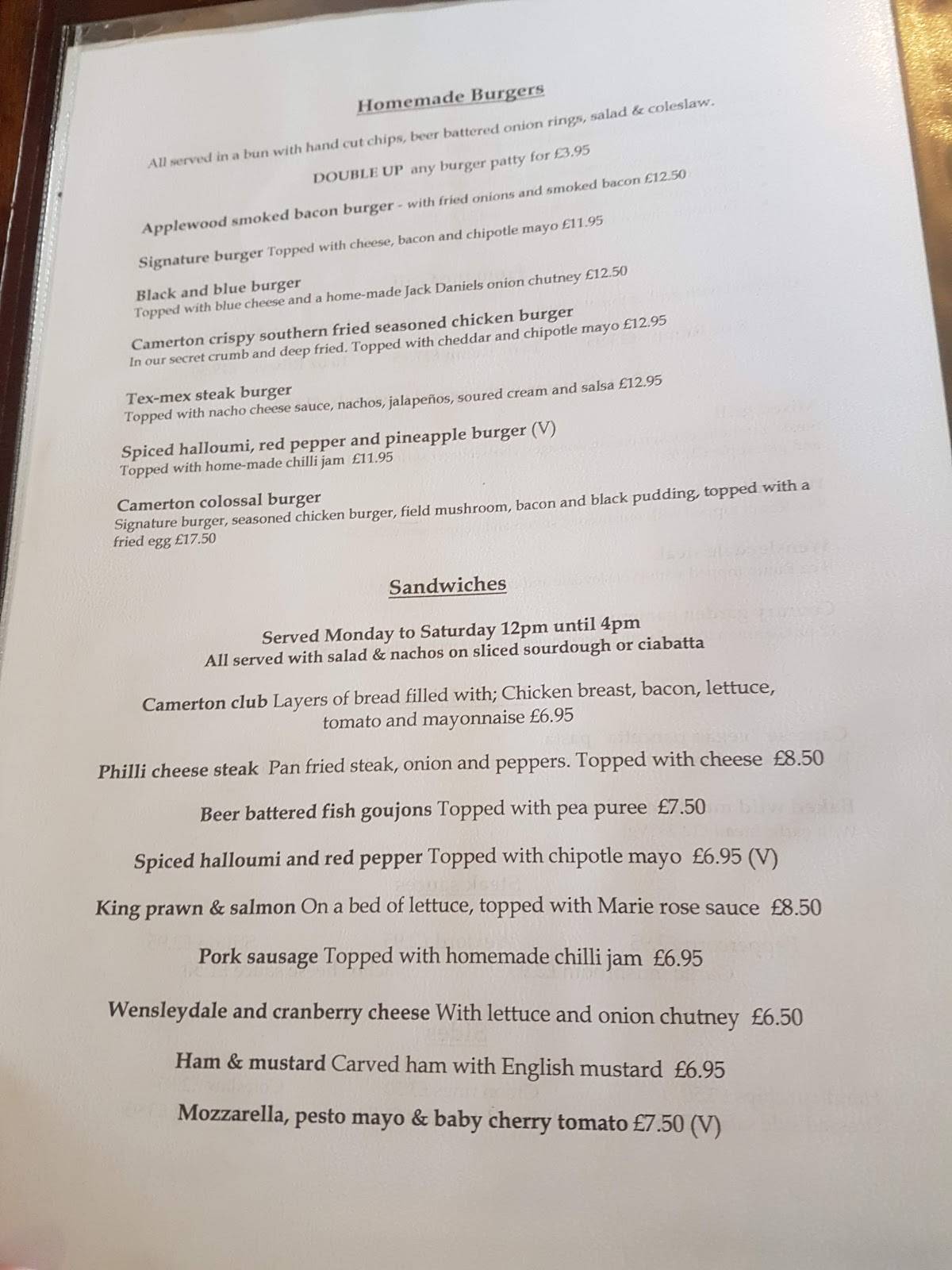 Menu at The Camerton pub & bar, Thorngumbald, 166 Main Rd