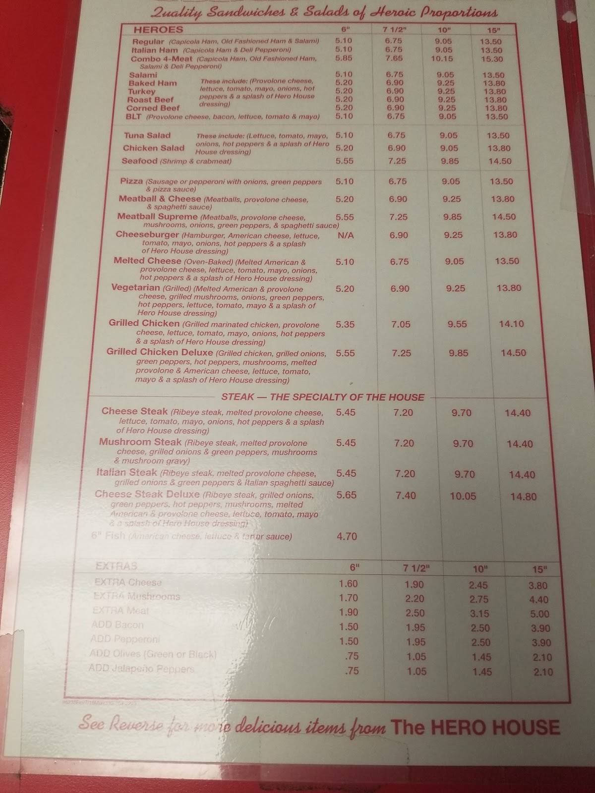 Menu at Hero House restaurant, Wooster