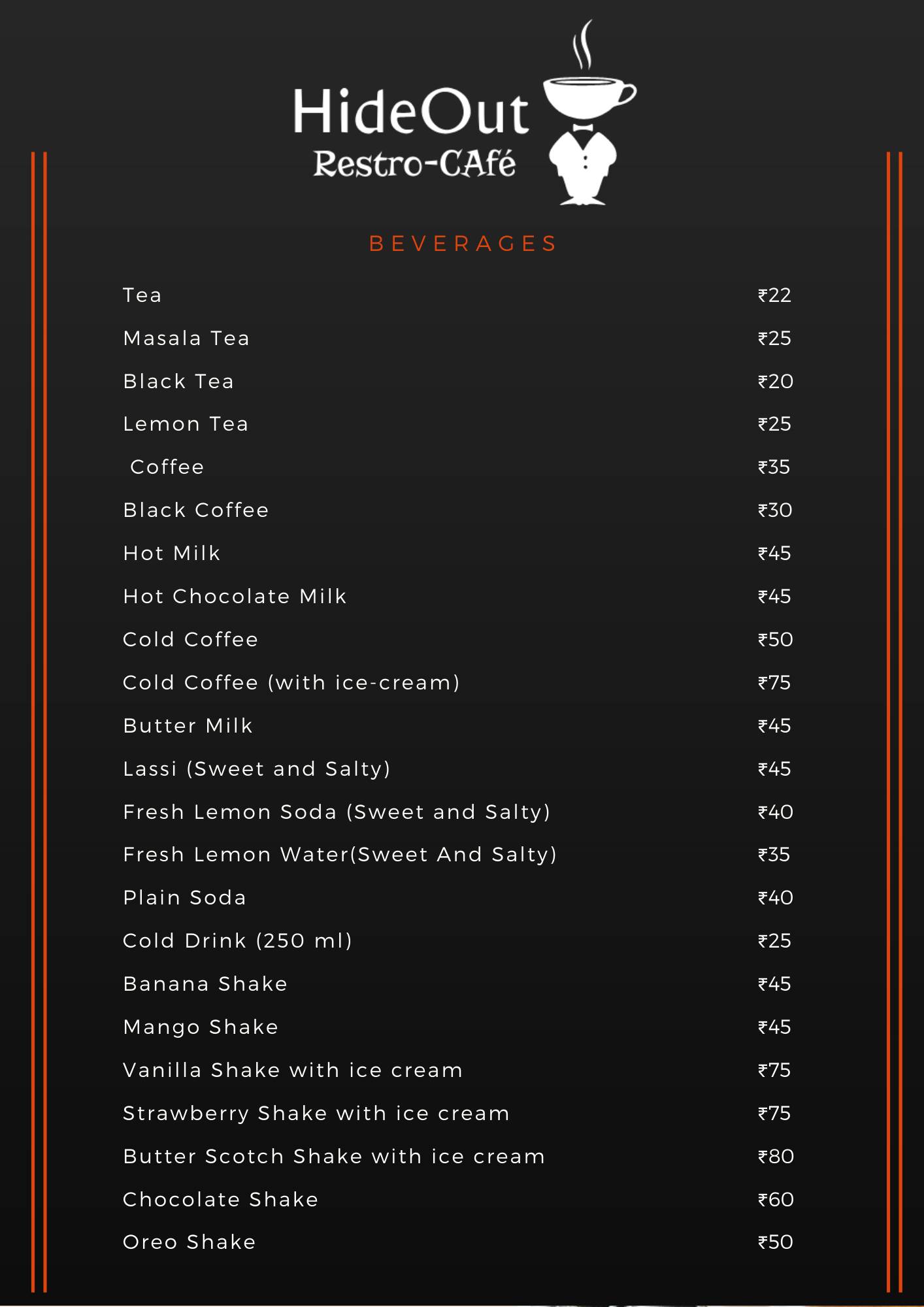 Menu at Hideout Restaurant and Cafe (Best Pizza and Burgers and Fast ...