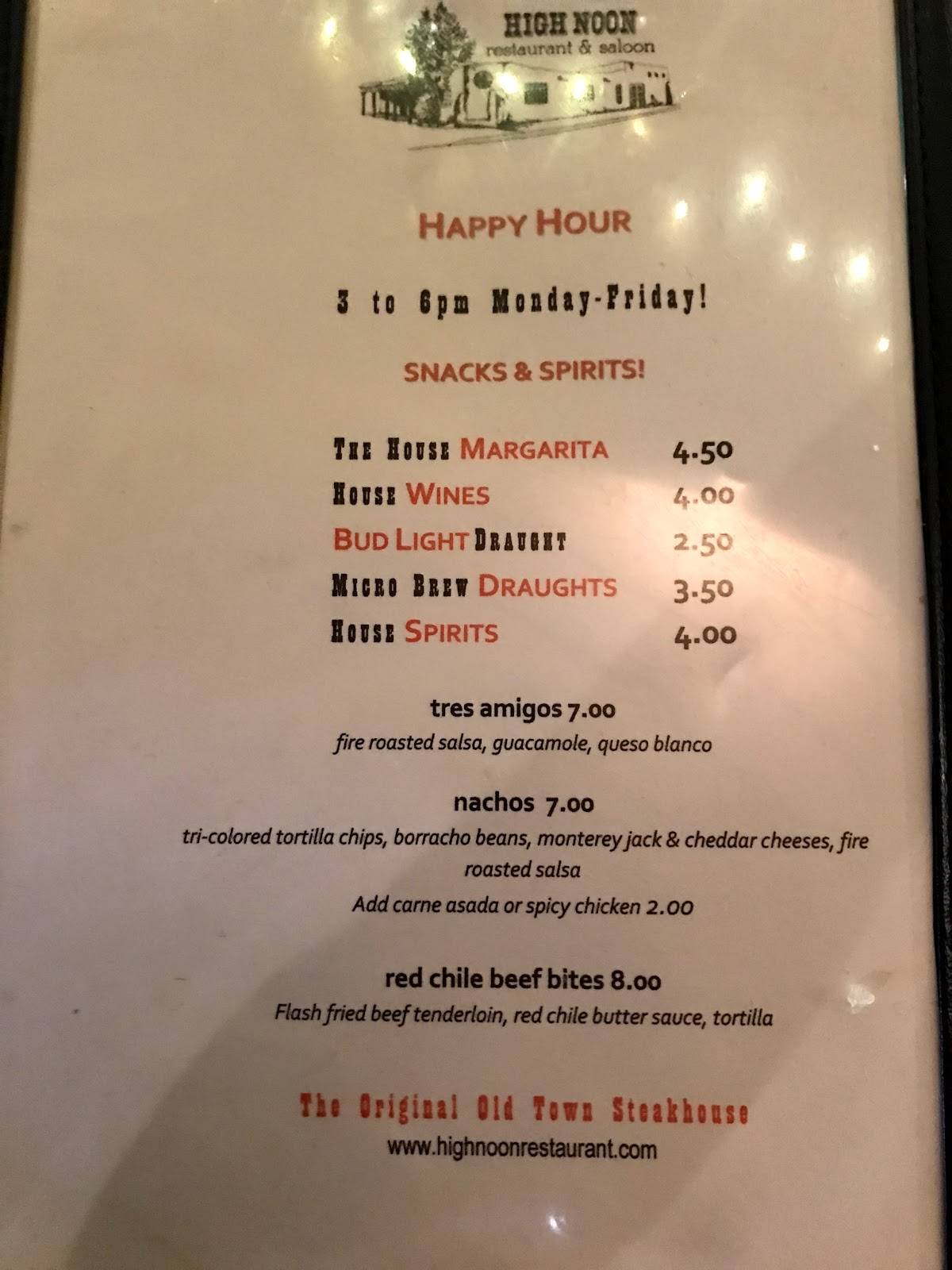 Menu at High Noon Restaurant & Saloon, Albuquerque
