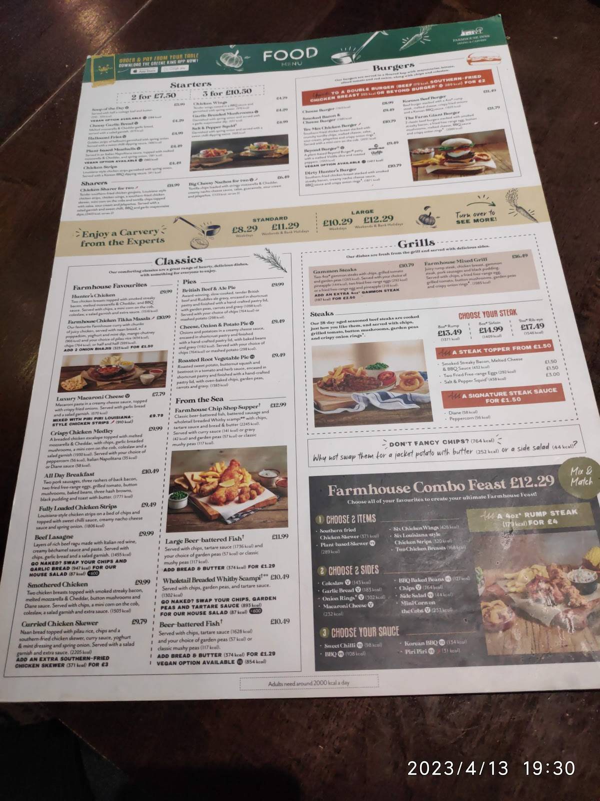 Menu at Hillfield Farm - Dining & Carvery pub & bar, Solihull