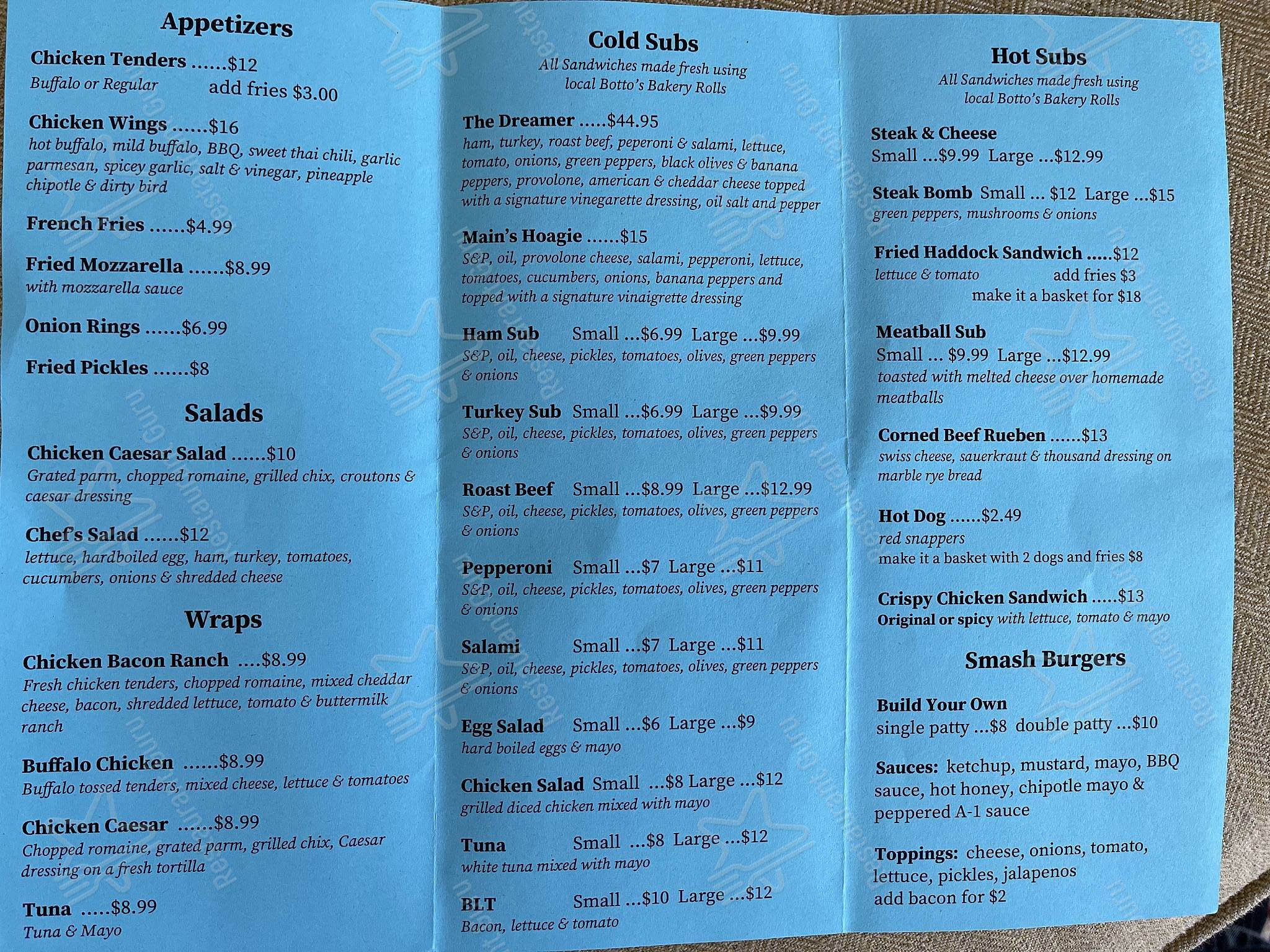 Menu at Hillview Market & Deli pizzeria, Saco