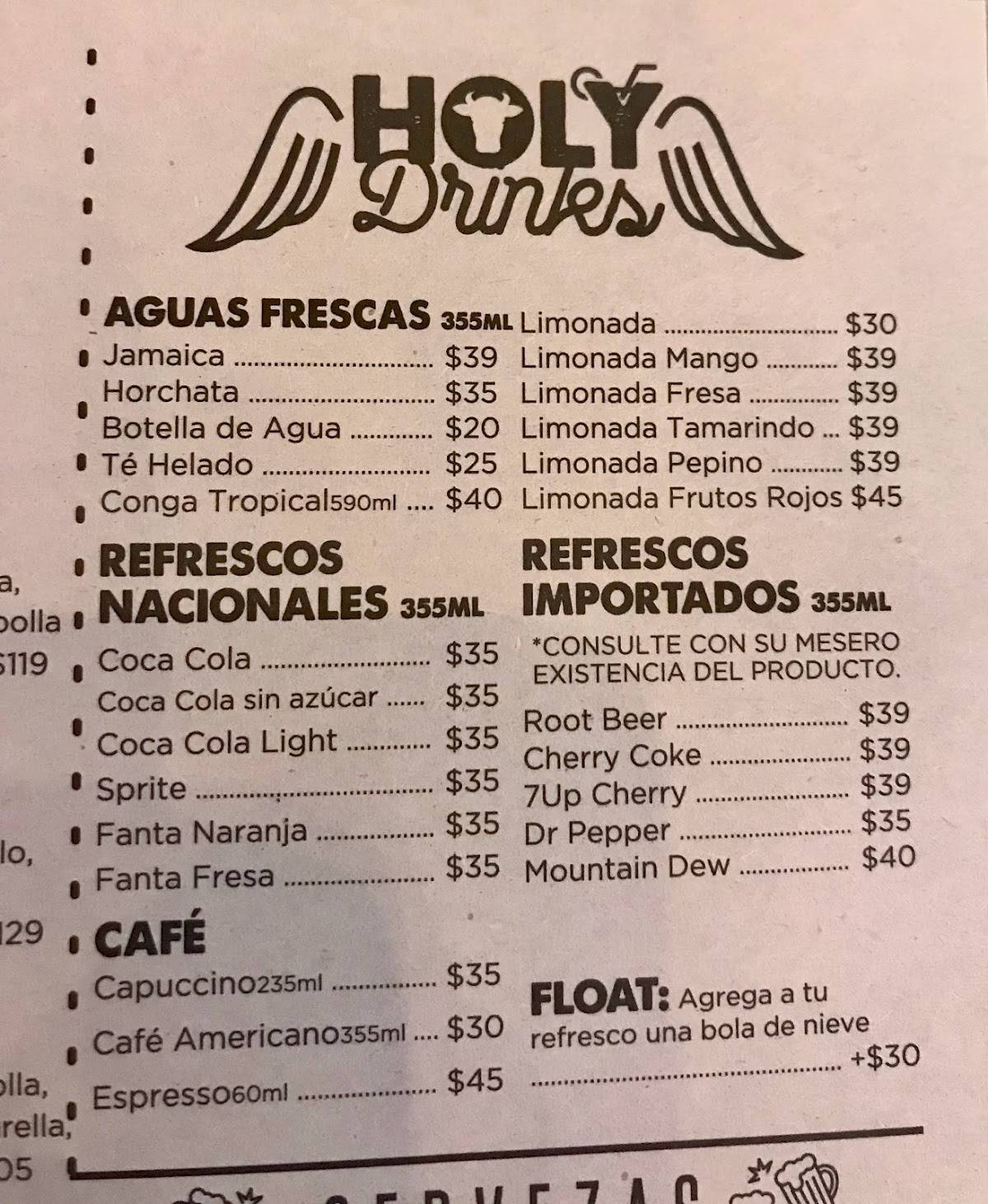 Carta del restaurante Holy Cow! Burger & Beer Joint - La Gran Vía, Mexicali