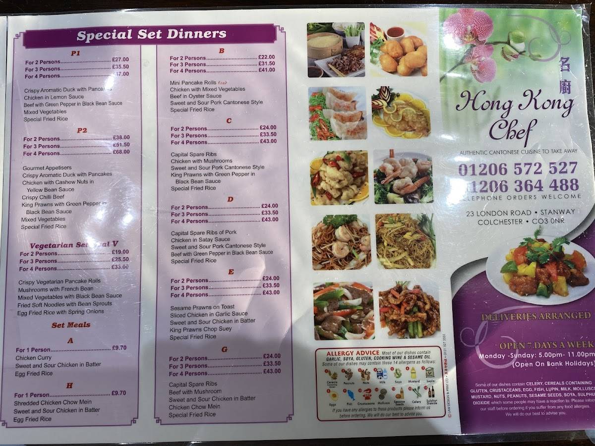 Menu at Hong Kong Chef fast food, Colchester