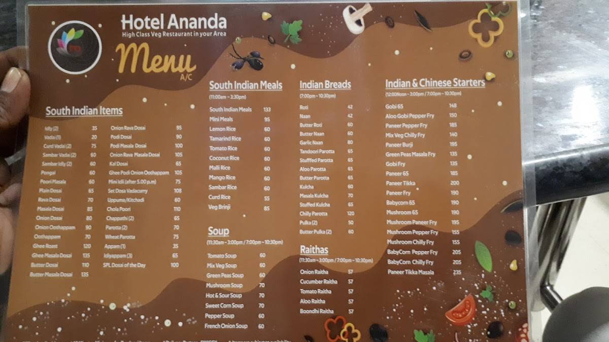 Menu at Hotel Ananda, Chennai, no 5