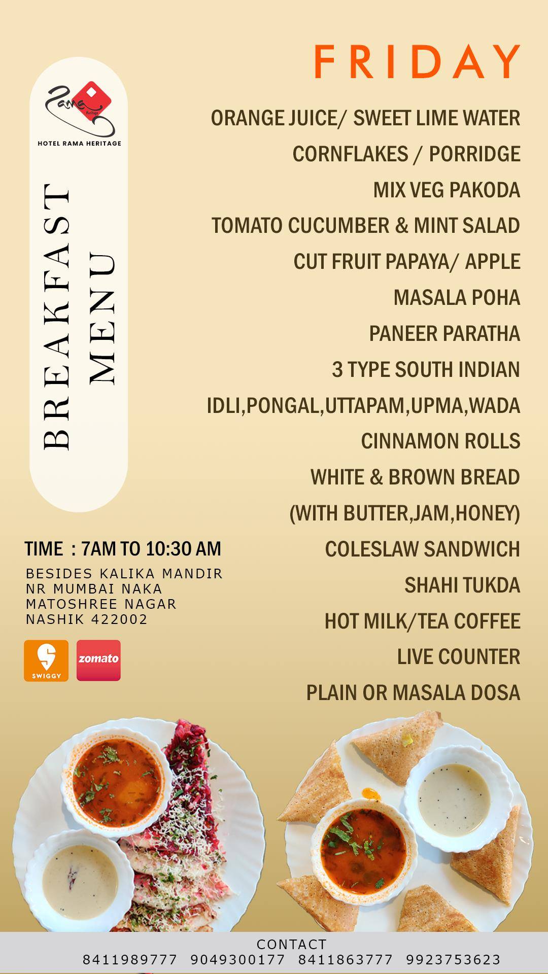 Menu at Hotel Rama Heritage, Nashik