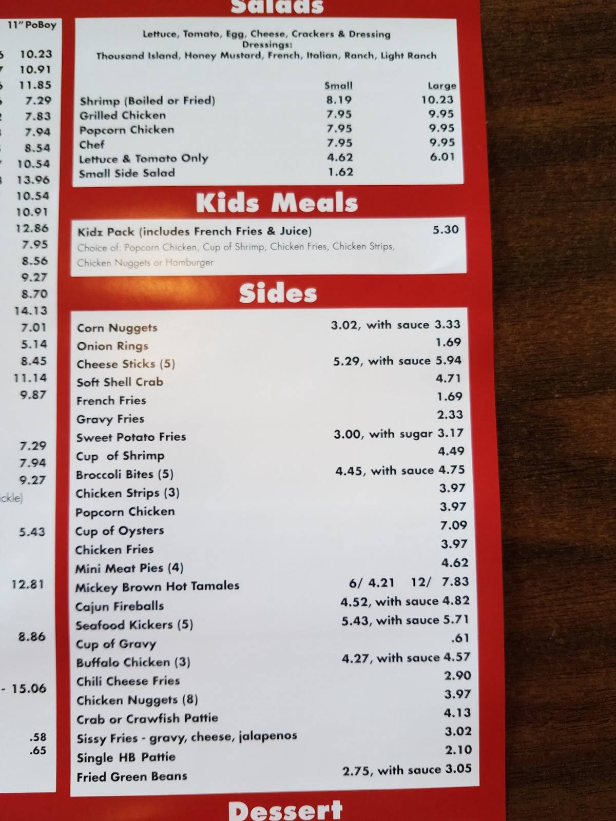 Menu at Mr. Po-Boy fast food, Houma, 860 Grand Caillou Rd