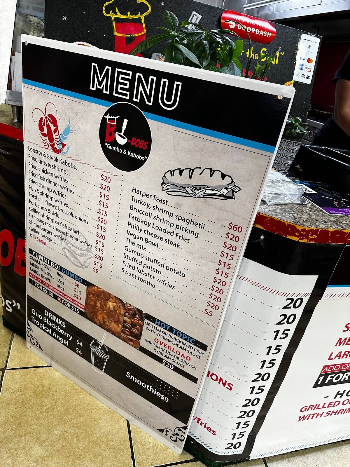 Menu at Bo-bobs restaurant, Houston