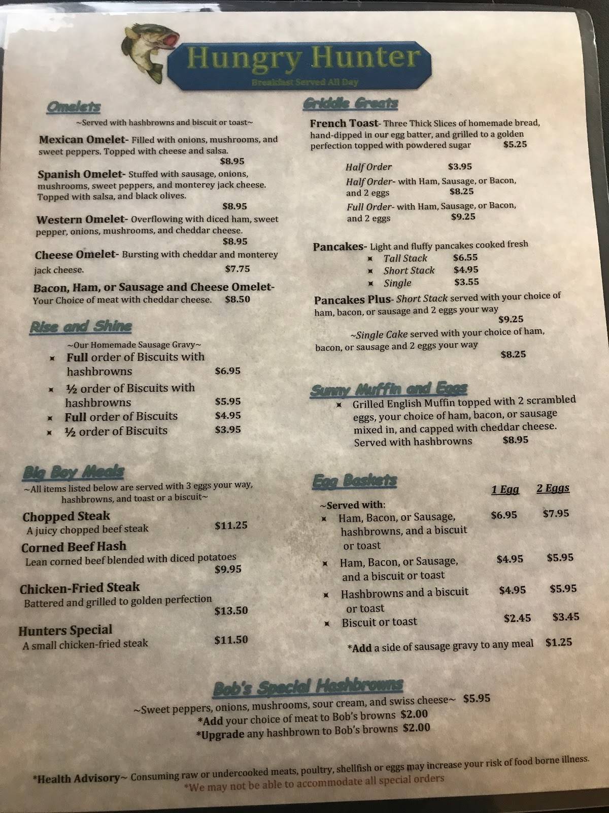 Menu at Hungry Hunter Restaurant, Branson, Historic Hwy 165