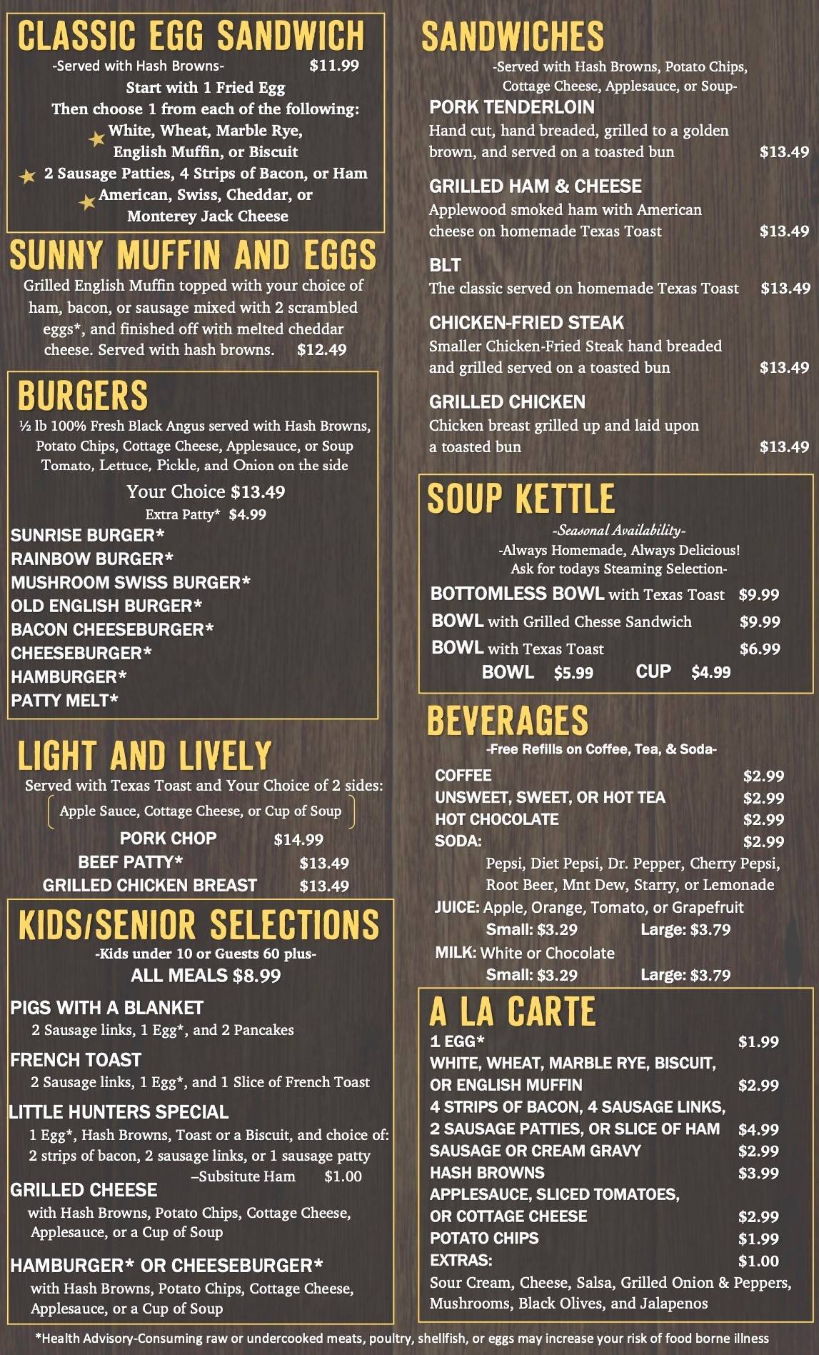 Menu at Hungry Hunter Restaurant, Branson, Historic Hwy 165