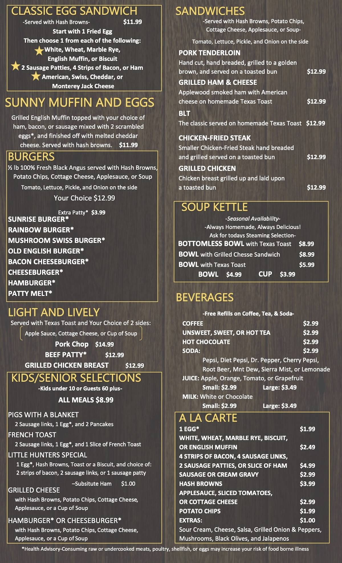 Menu at Hungry Hunter Restaurant, Branson, Historic Hwy 165