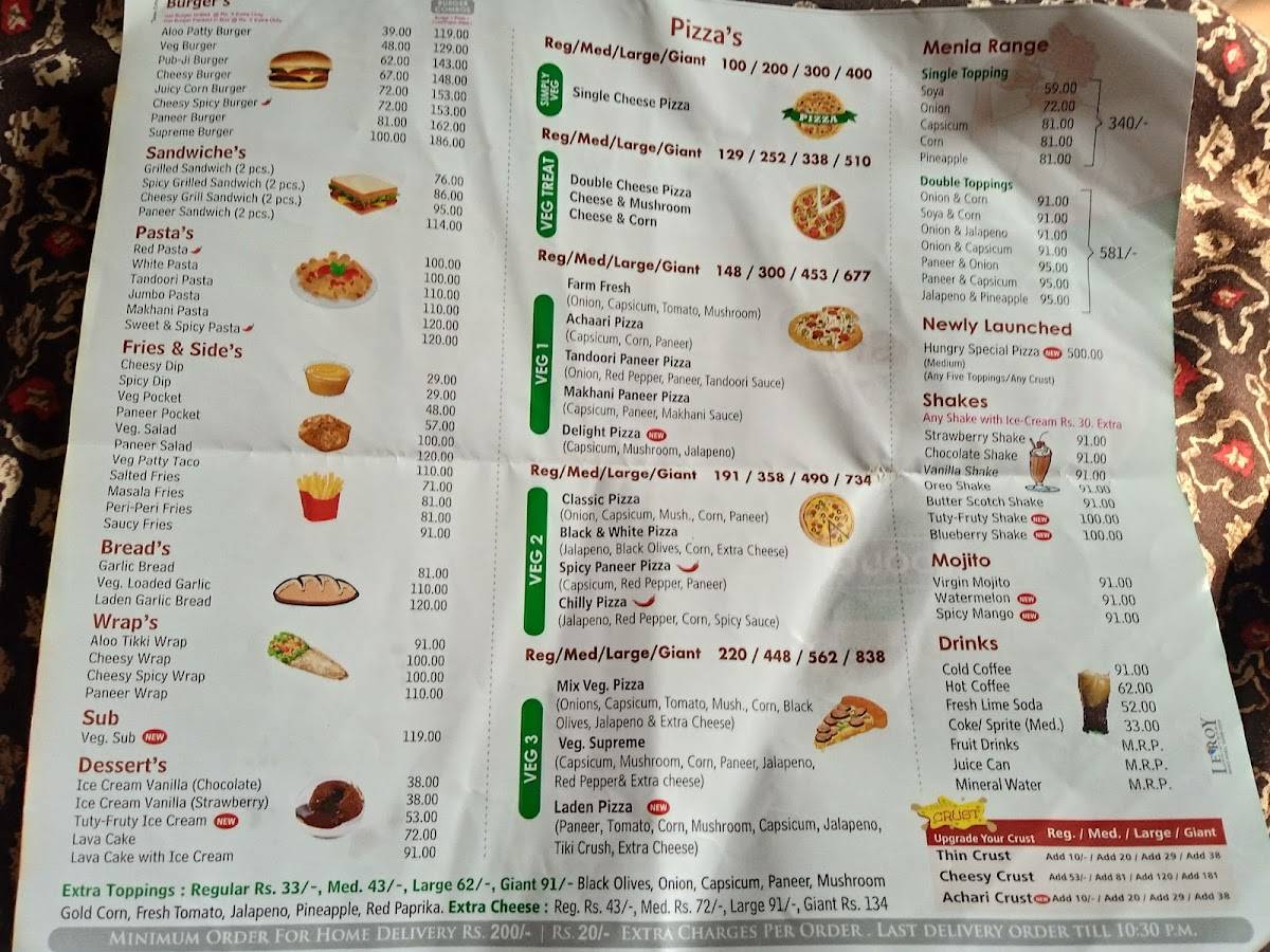 Menu at Hungry Point, Jandiala Manjki