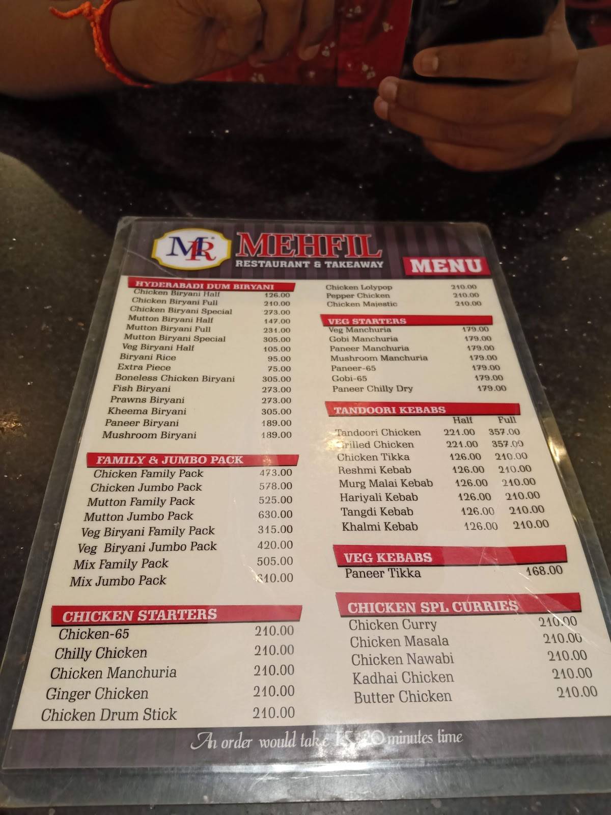 Menu at Mehfil Restaurant, Hyderabad, Nizampet X road