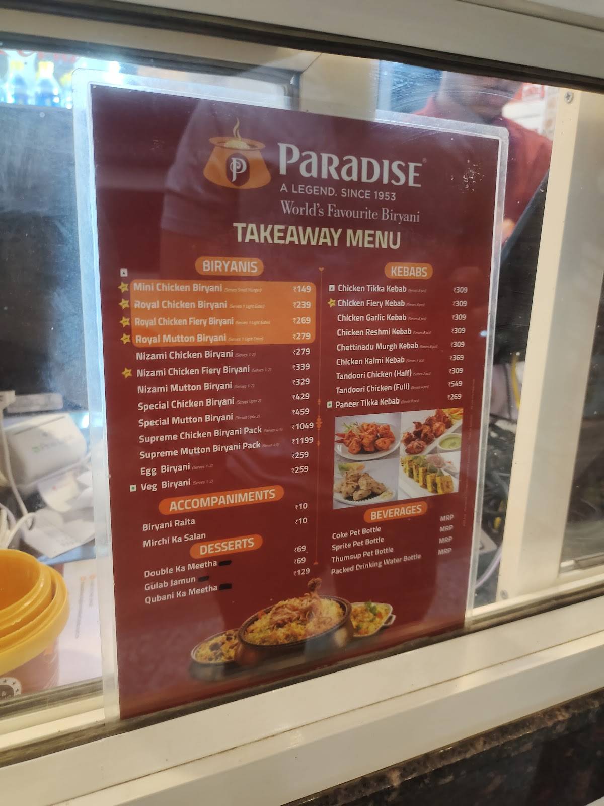 Menu at Paradise Biryani Chandrayangutta, Hyderabad