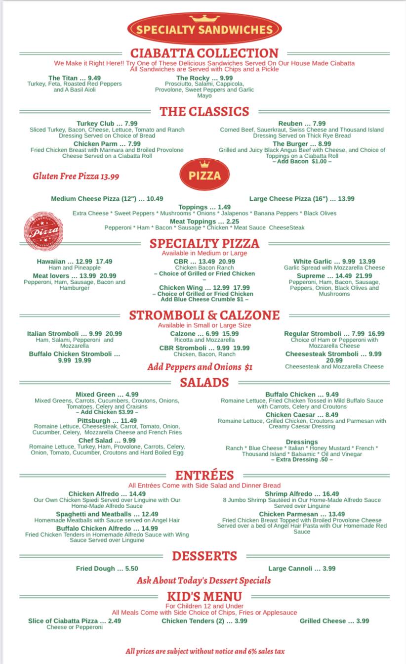 Menu at IHS Pizza and Sandwich Shop pizzeria, Canton