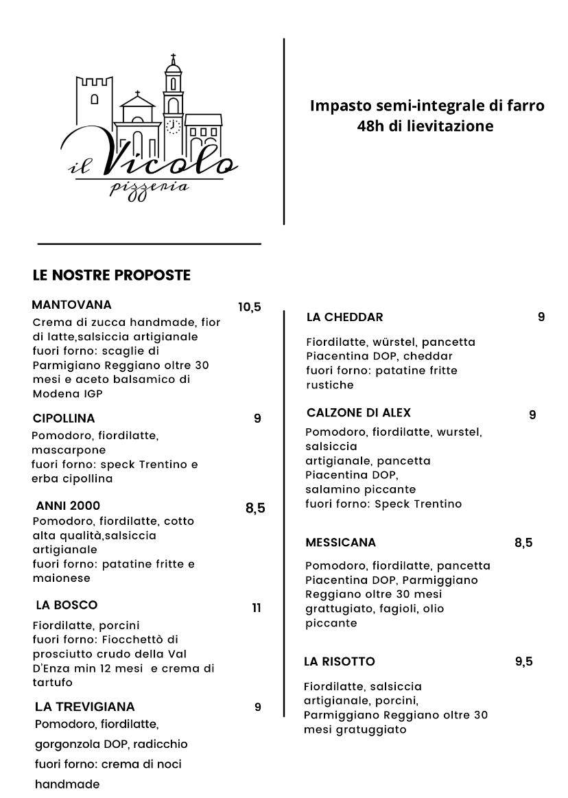 Menu da IL VICOLO Pizzeria con cucina - Reggiolo -, Reggiolo