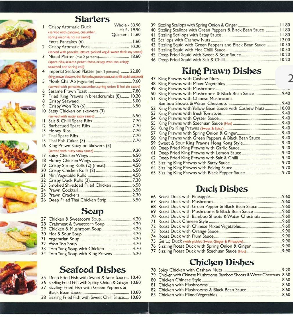 Menu at Imperial Garden restaurant, Corsham