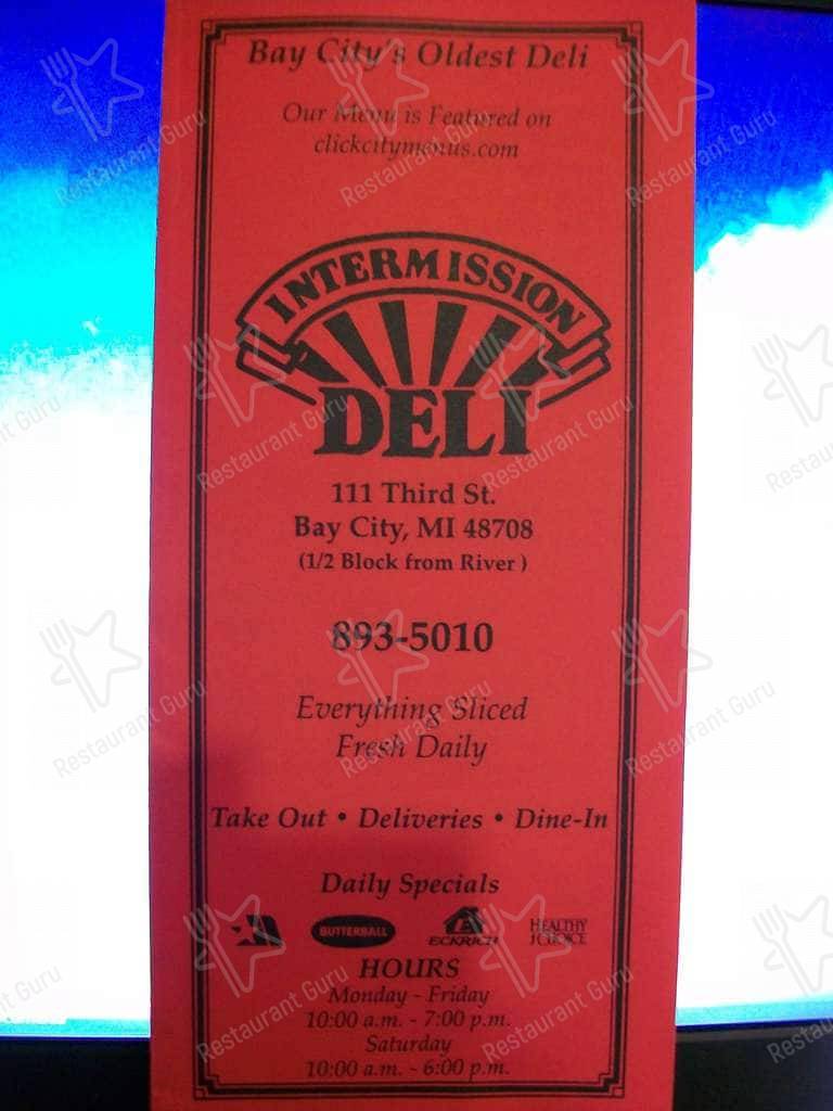 Menu at Intermission Deli fast food, Bay City