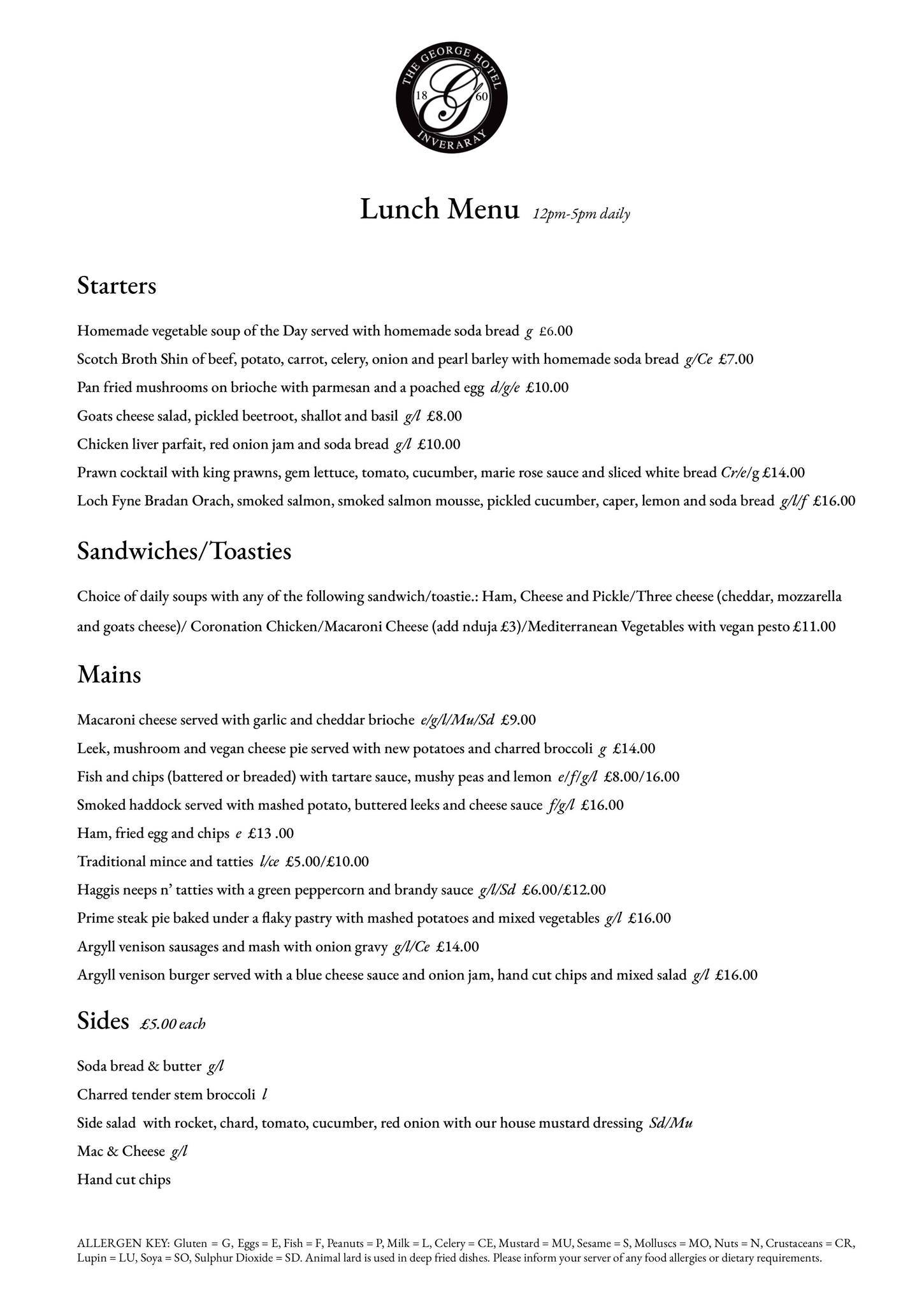 Menu at The George Hotel Inveraray pub & bar, Inveraray, 1 Main St E