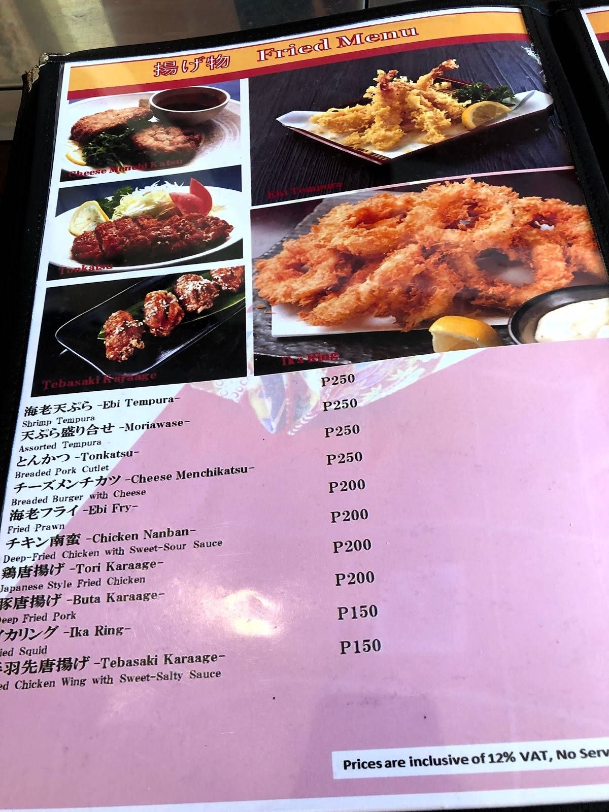 Menu at Izakaya Dohjima restaurant, Cabuyao