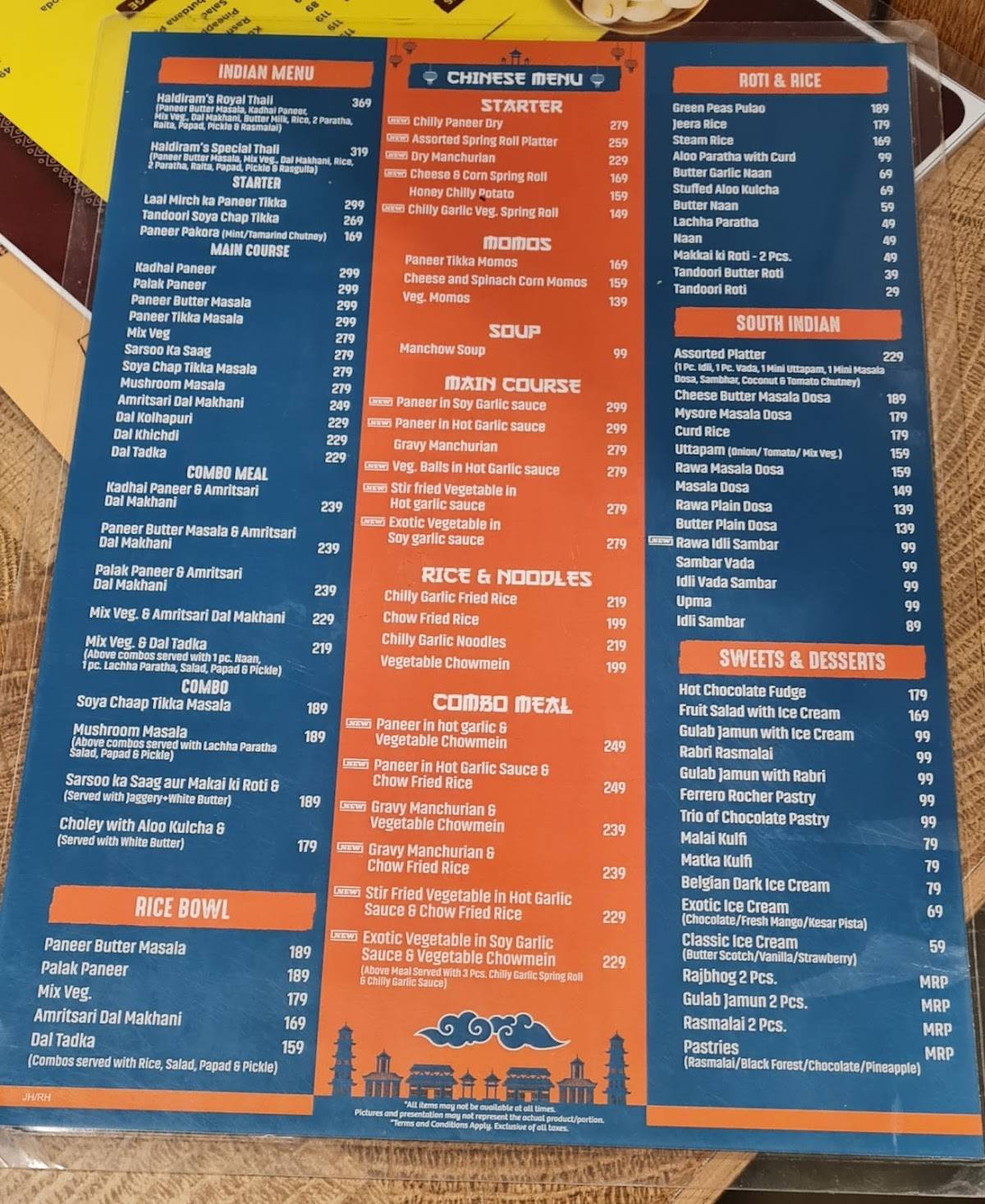 Menu at Haldiram's, Jabalpur, Shop No