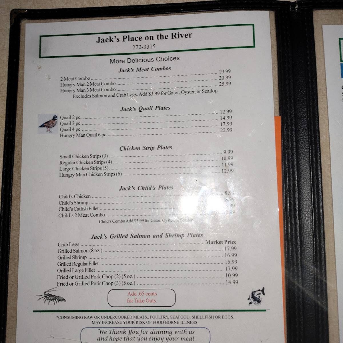 Menu at Jack's Catfish & Shrimp restaurant, East Dublin