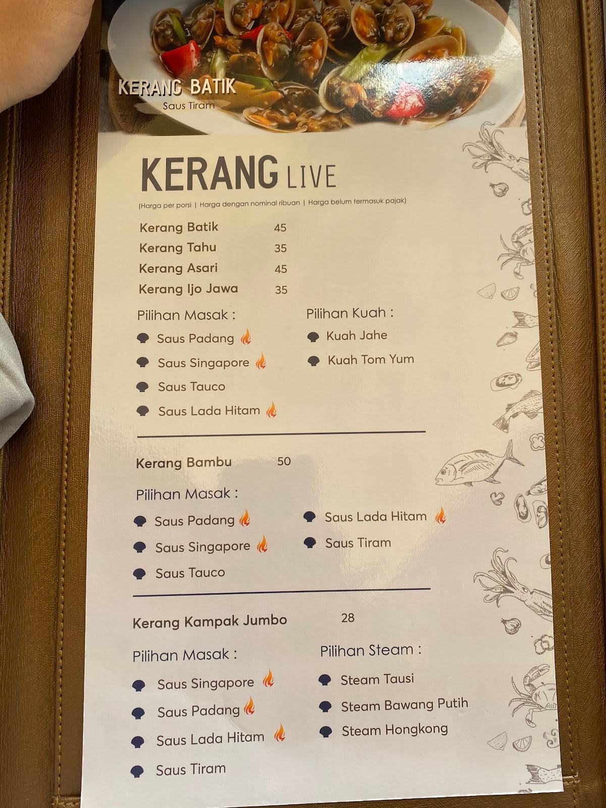 Menu at Bandar Djakarta restaurant, Jakarta, Jl. Pantai Indah No.7