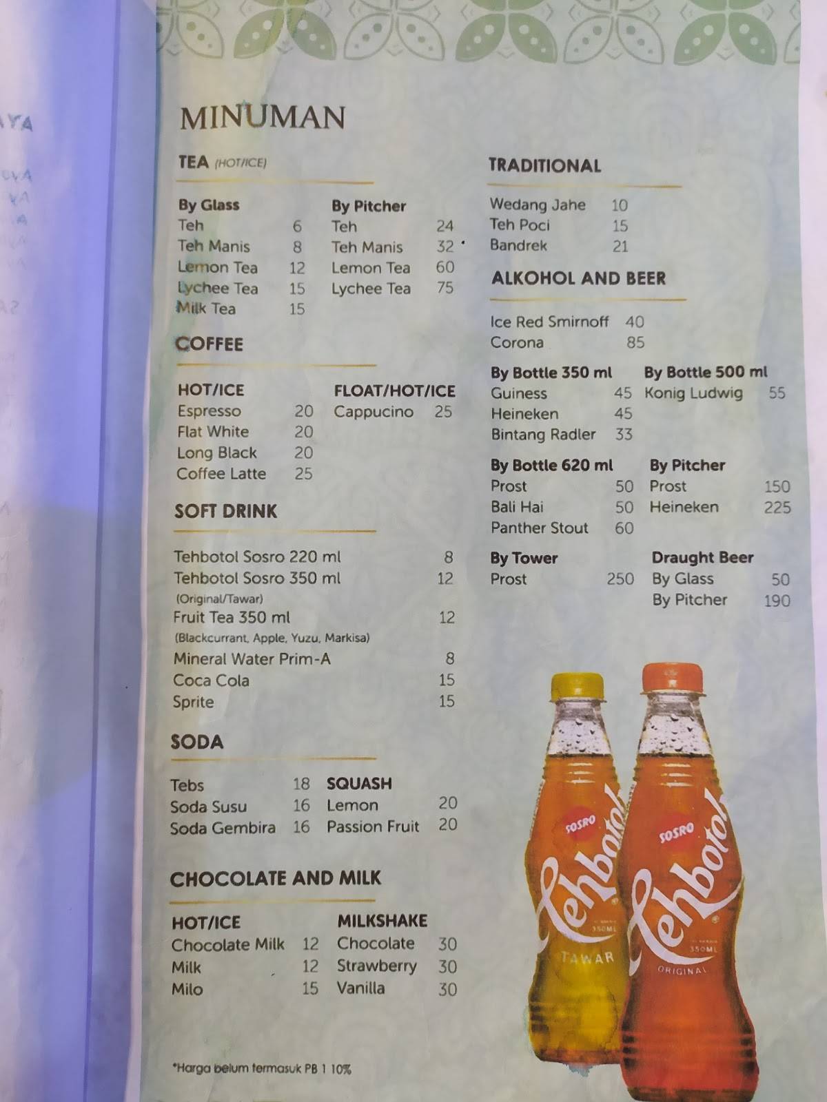 Menu at Bandar Djakarta restaurant, Jakarta, Jl. Pantai Indah No.7