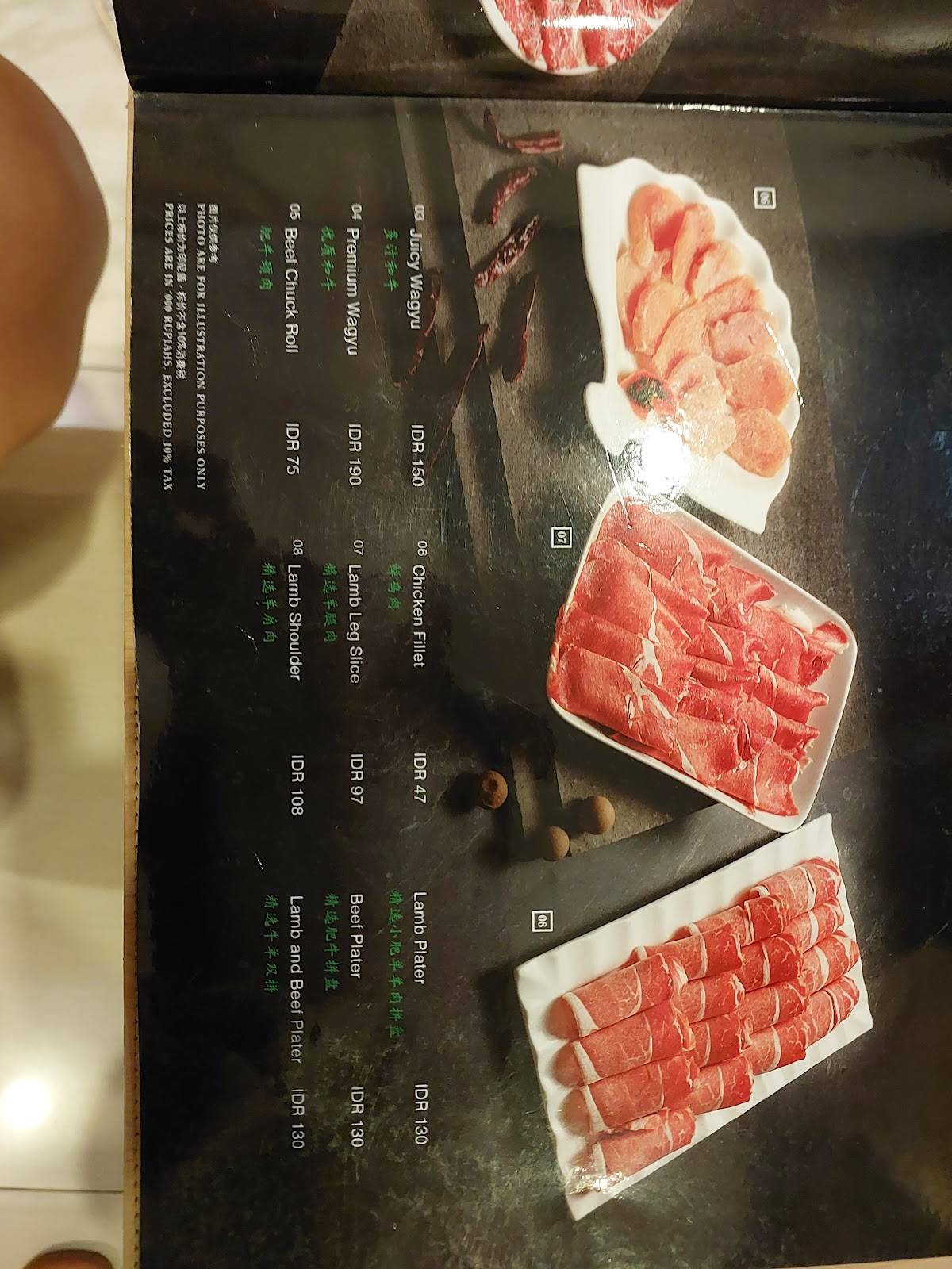 Menu at Little Sheep Hot Pot restaurant, West Jakarta, Apartment Complex