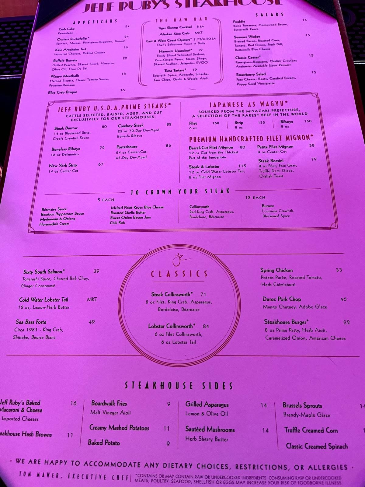 Menu at Jeff Ruby's Steakhouse, Columbus, Columbus