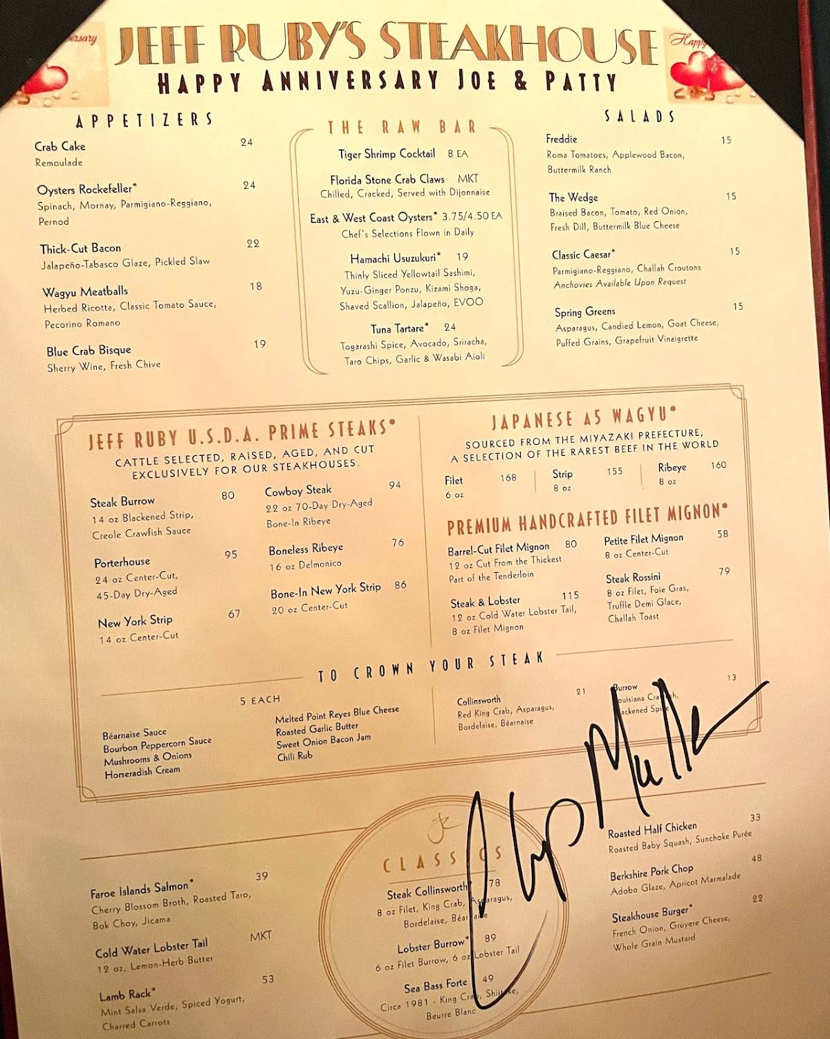 Menu at Jeff Ruby's Steakhouse, Columbus, Columbus