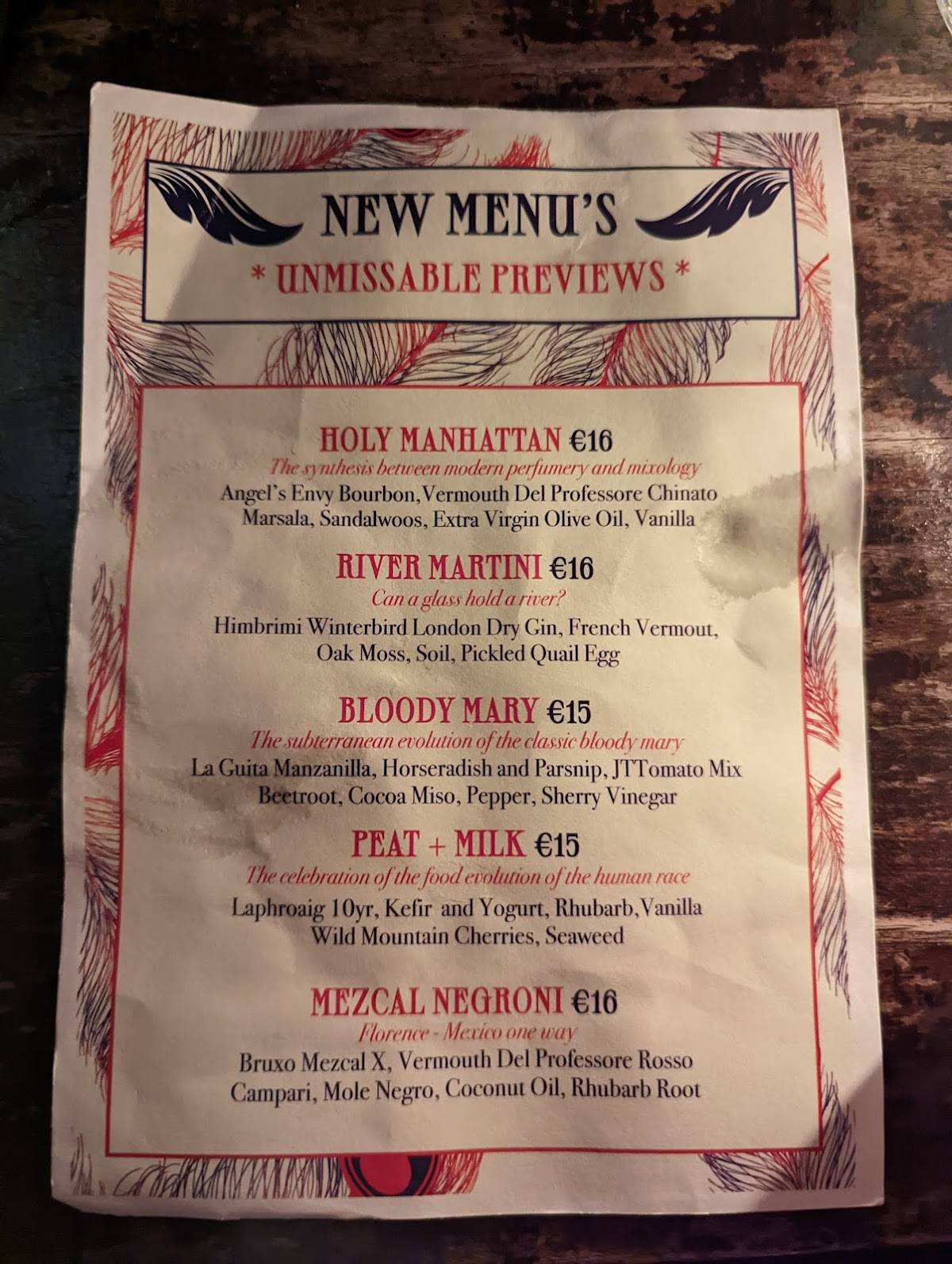 Menu at Jerry Thomas Speakeasy pub & bar, Rome
