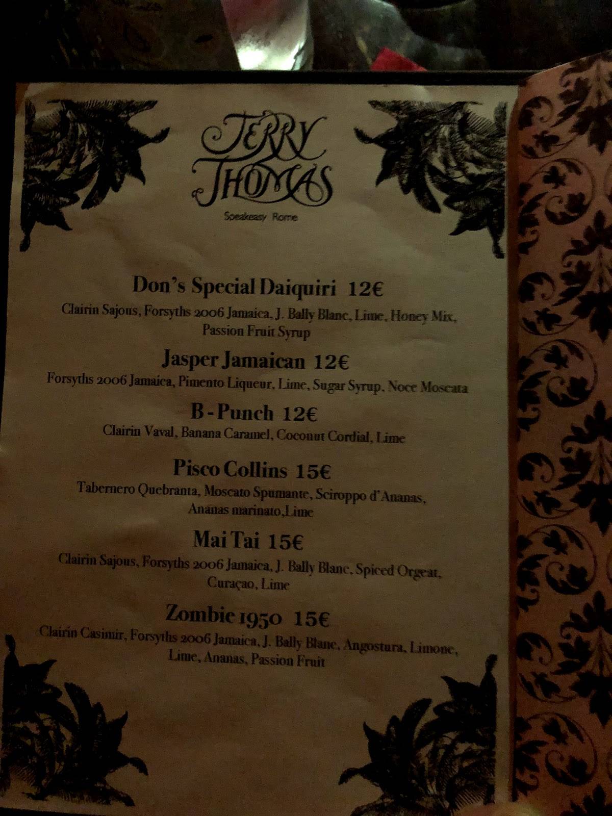 Menu at Jerry Thomas Speakeasy pub & bar, Rome