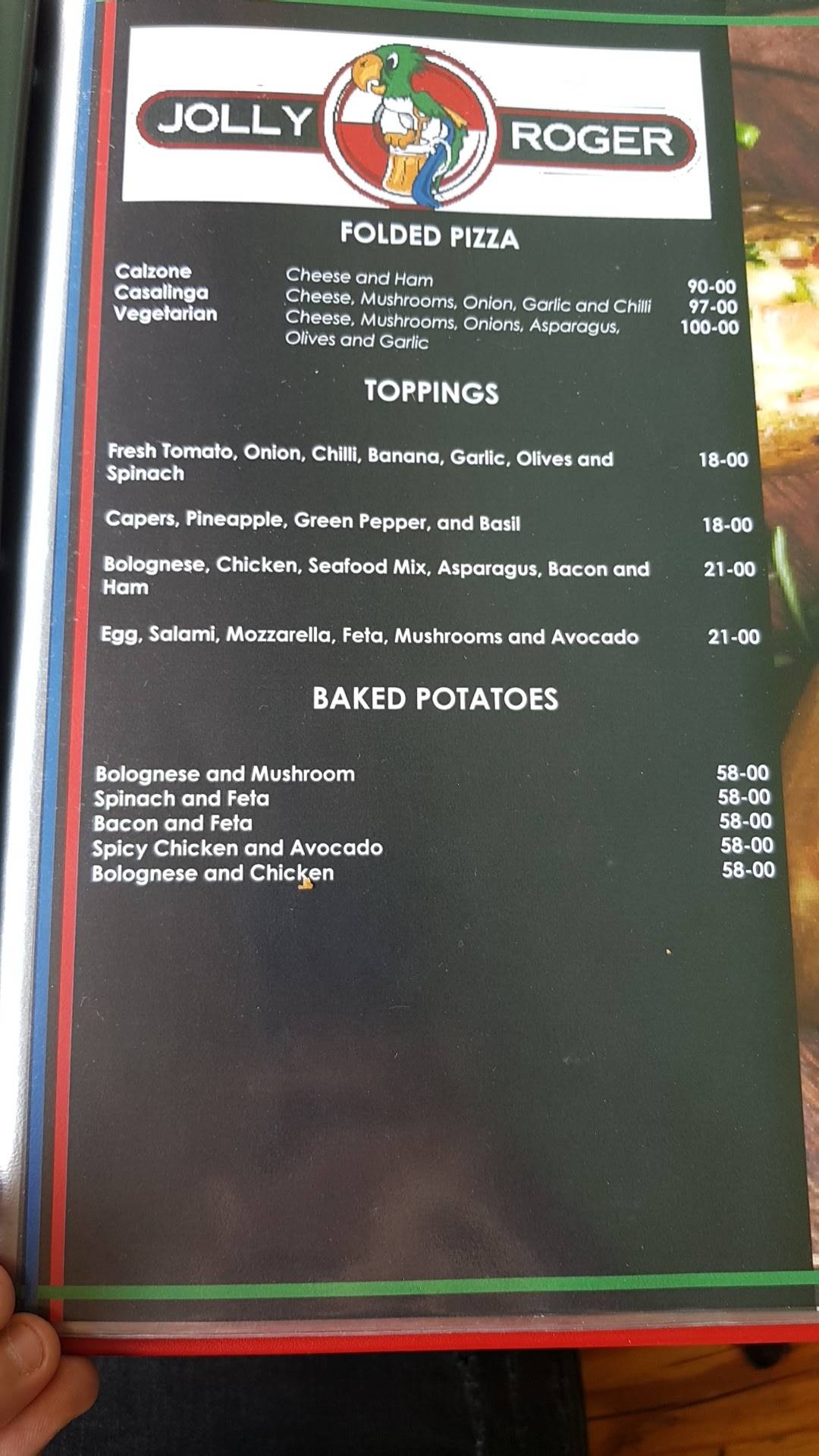 Menu at Jolly Roger restaurant, Randburg