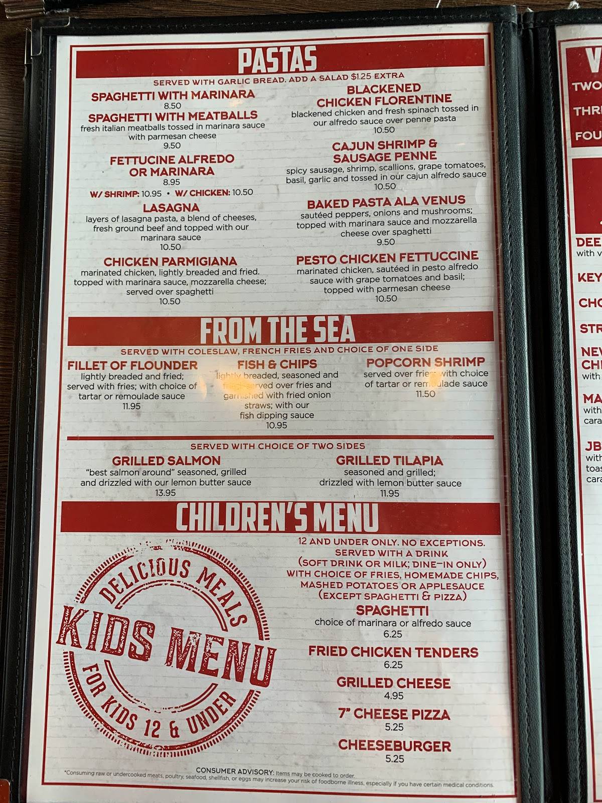 Menu at Johnny B's Grillhouse restaurant, Winston-Salem