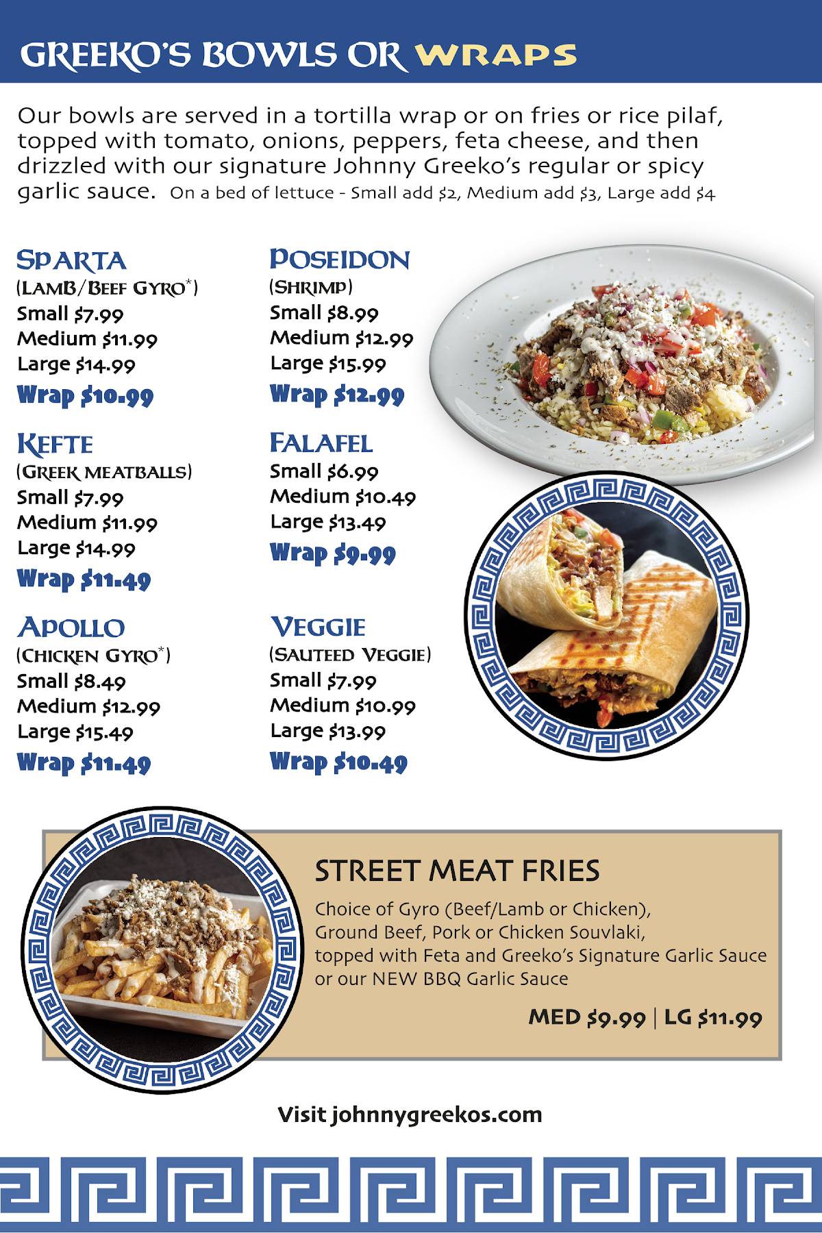 Menu at Johnny Greekos restaurant, Brantford
